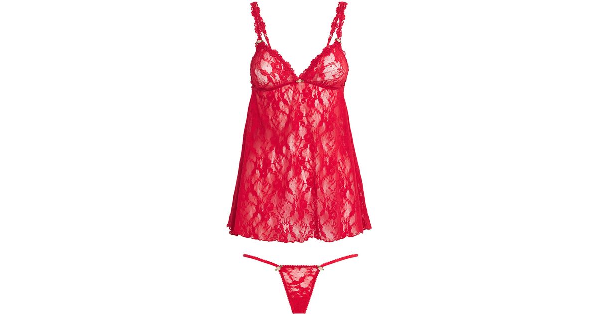 Skims Stretch Lace Cami And Thong Set in Red | Lyst UK