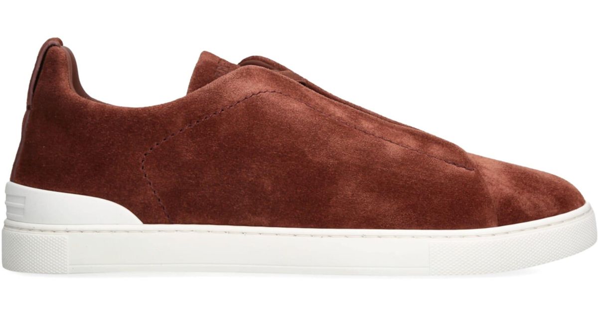 ZEGNA Suede Triple Stitch Sneakers in Brown for Men | Lyst