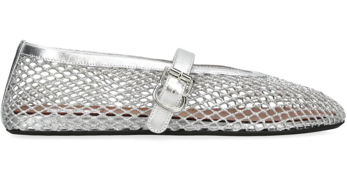 Alaïa Fishnet Ballerinas in Metallic | Lyst