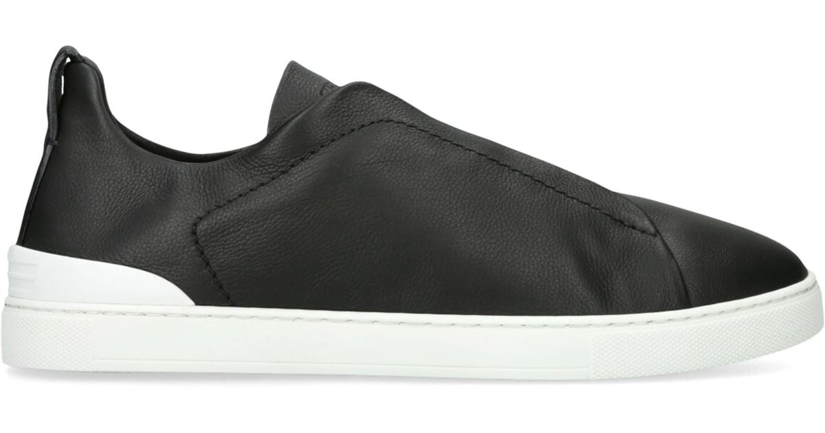 ZEGNA Secondskin Leather Triple Stitch Sneakers in Black for Men | Lyst