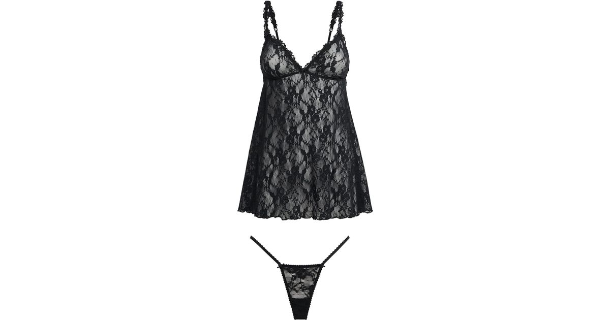 Skims Stretch Lace Babydoll And Thong Set in Black | Lyst UK