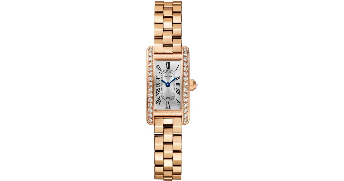 Cartier Mini Rose And Diamond Tank Américaine Watch in Metallic | Lyst ...