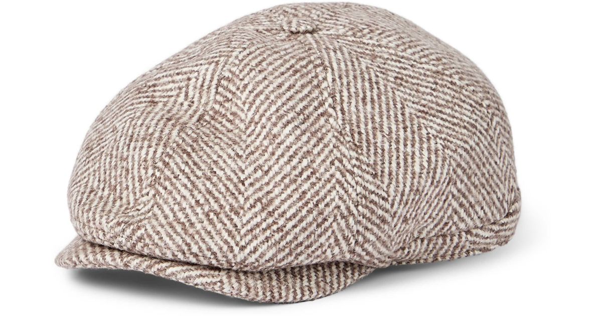 Brunello Cucinelli Wool-Alpaca Chevron Flat Cap in Grey for Men | Lyst UK