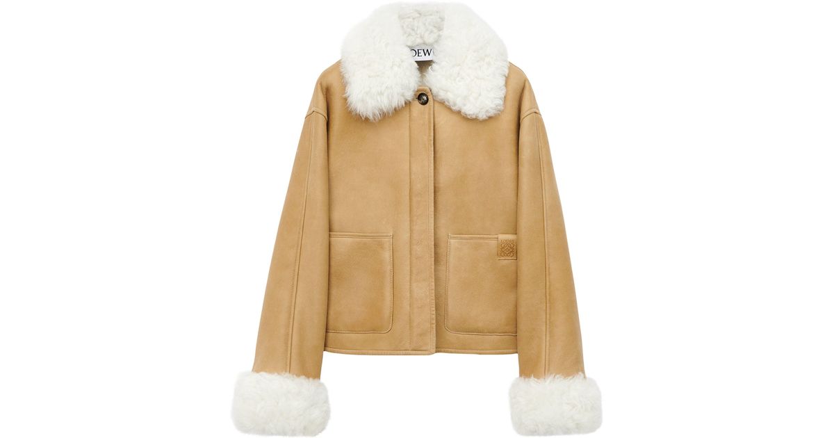 Loewe Shearling-Trim Leather Jacket in Natural | Lyst