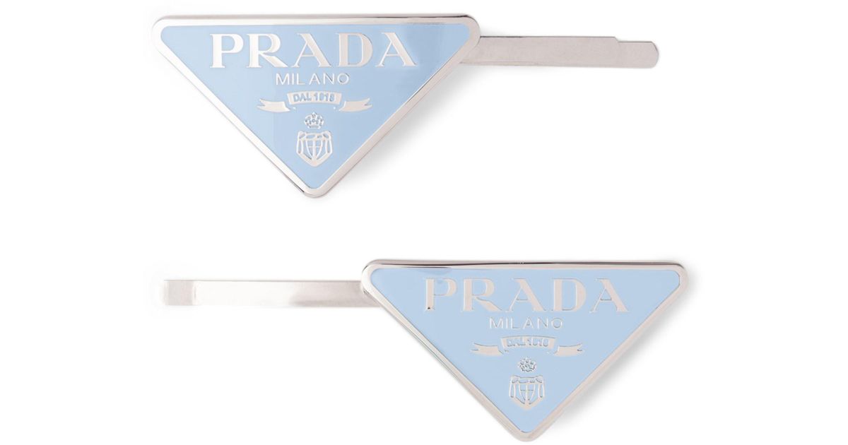 Prada Logo Hair Clips in Blue | Lyst UK