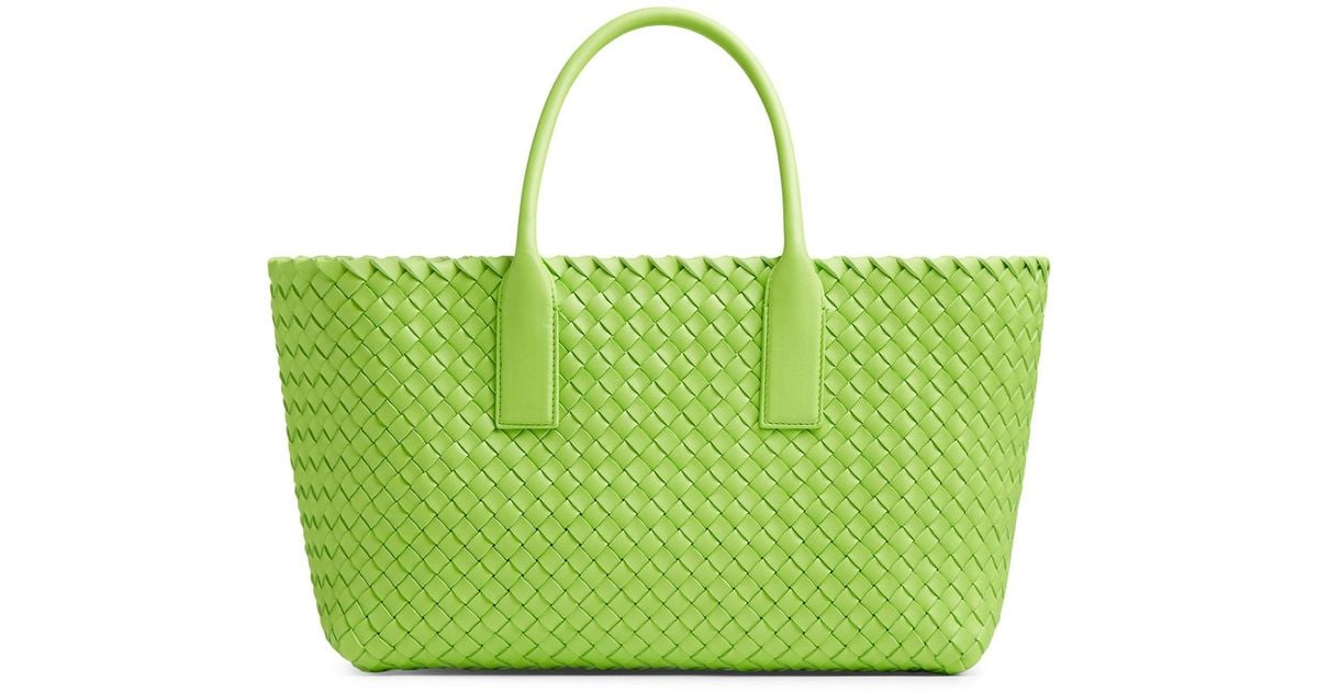 Bottega Veneta Small Leather Cabat Tote Bag in Green | Lyst