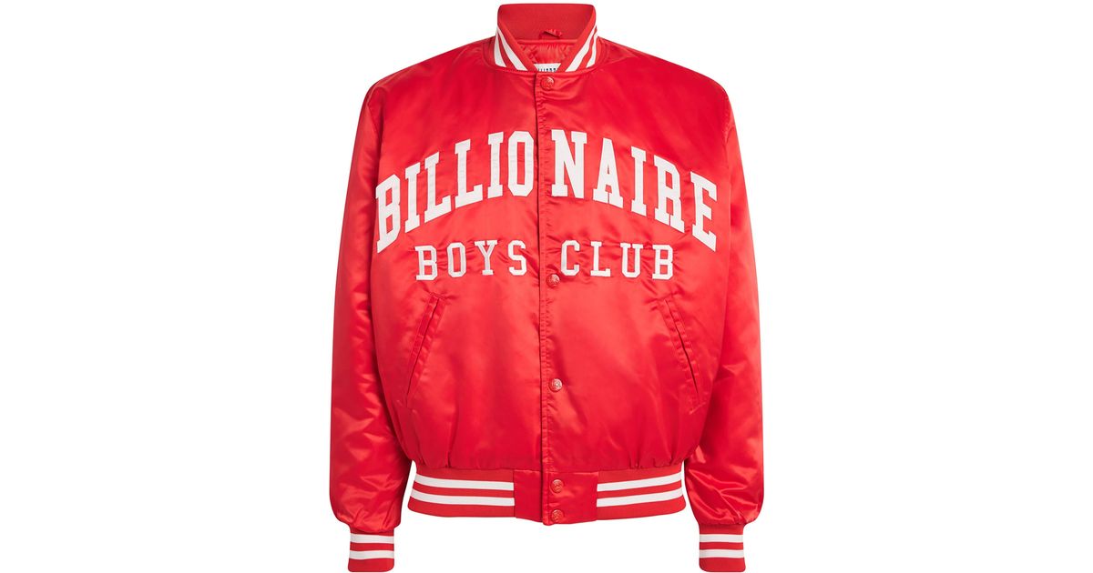 BBCICECREAM Satin College Logo Varsity Bomber Jacket in Red for Men | Lyst