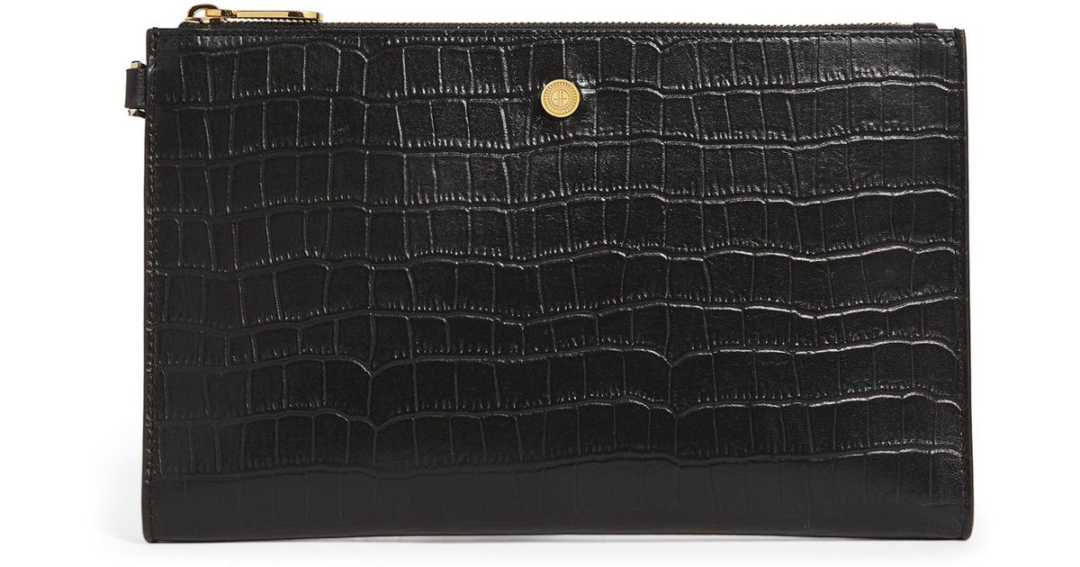 Harrods Medium Croc-Embossed Leather Pouch in Black | Lyst