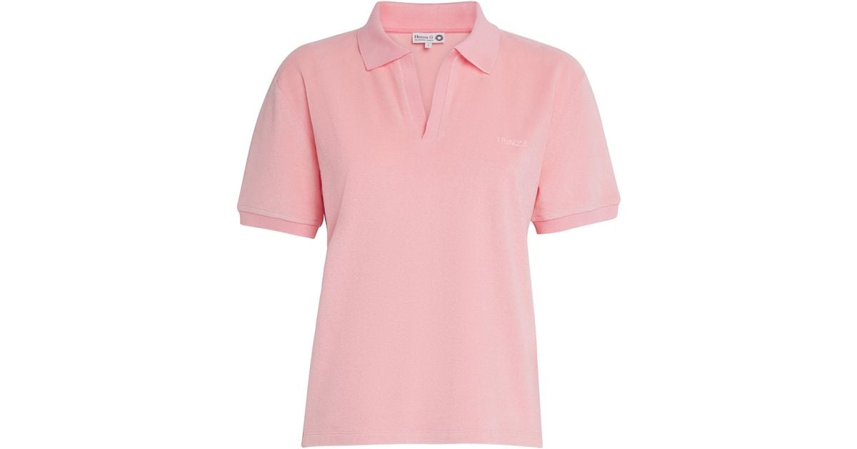 Hunza G Cotton Terry Towelling Polo Shirt in Pink | Lyst
