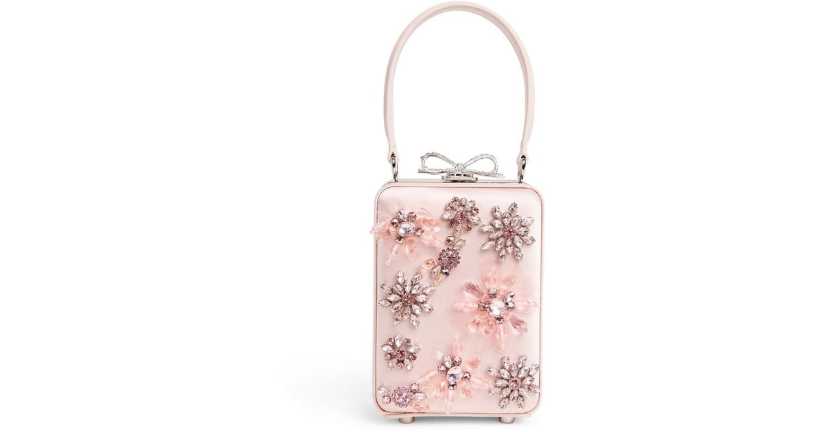 Self-Portrait Mini Satin Crystal-Embellished Top-Handle Bag in Pink | Lyst