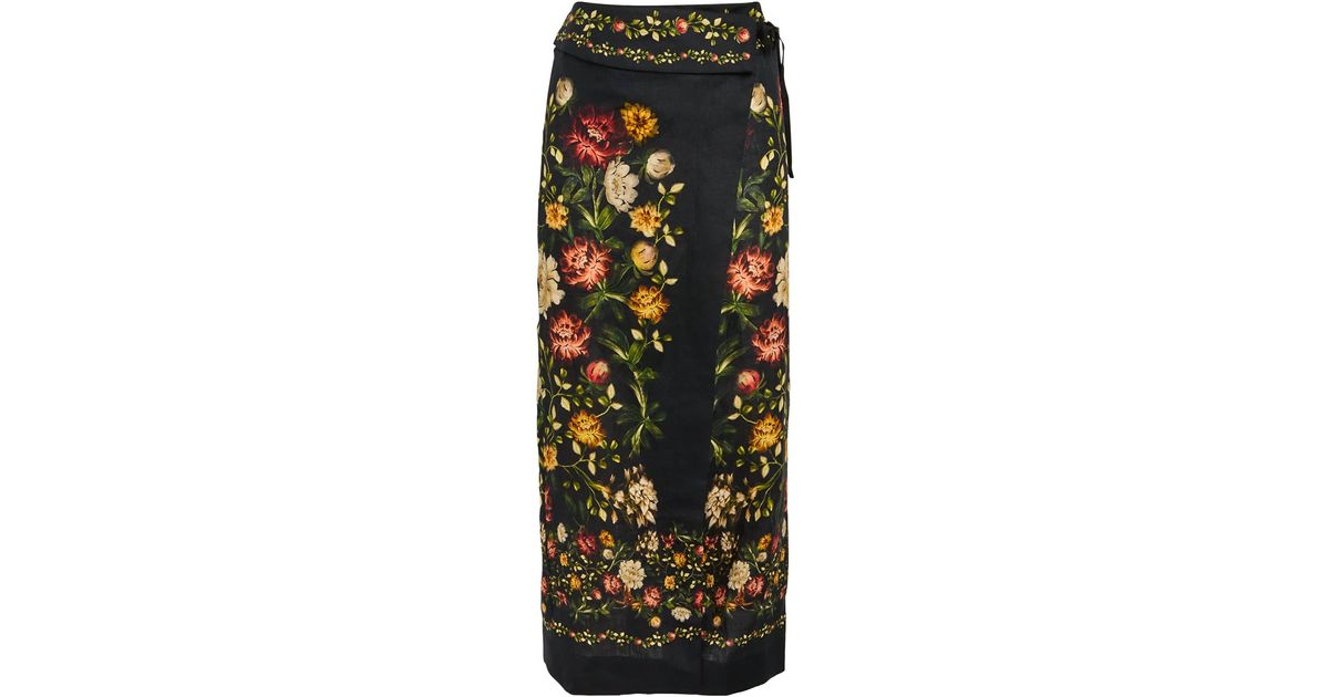 Agua Bendita Linen Floral Midi Pareo in Black | Lyst UK