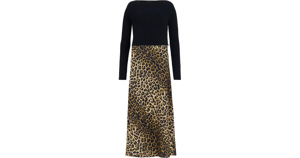 AllSaints Leopard Print 2-In-1 Hera Dress in Black | Lyst UK