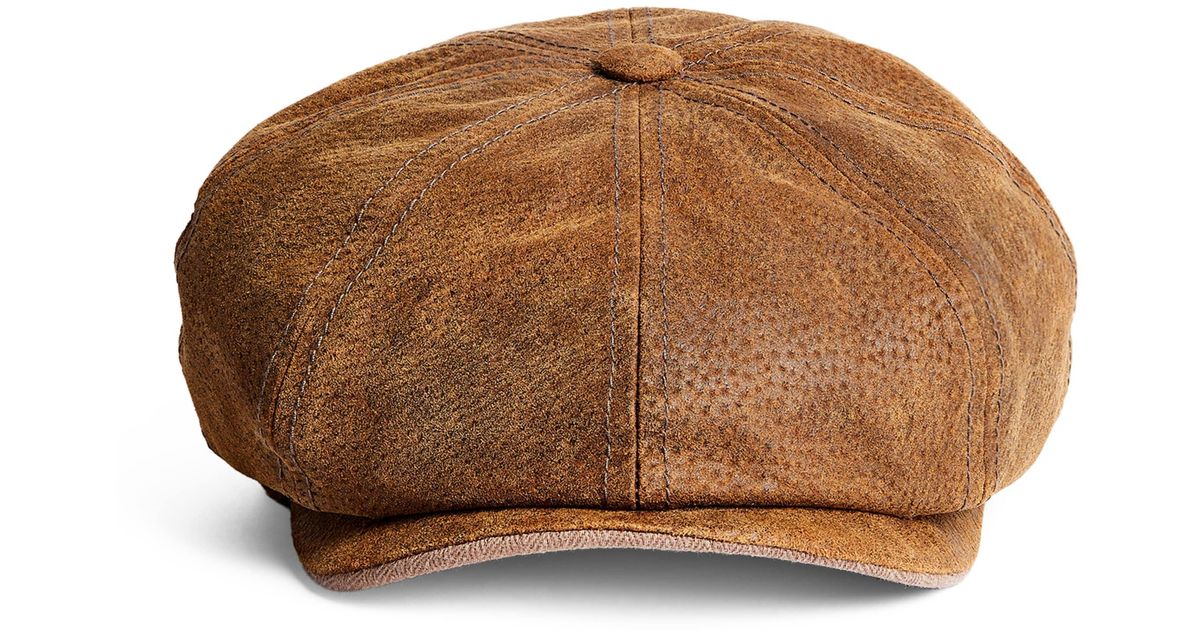 Stetson Leather Flat Cap in Brown for Men | Lyst