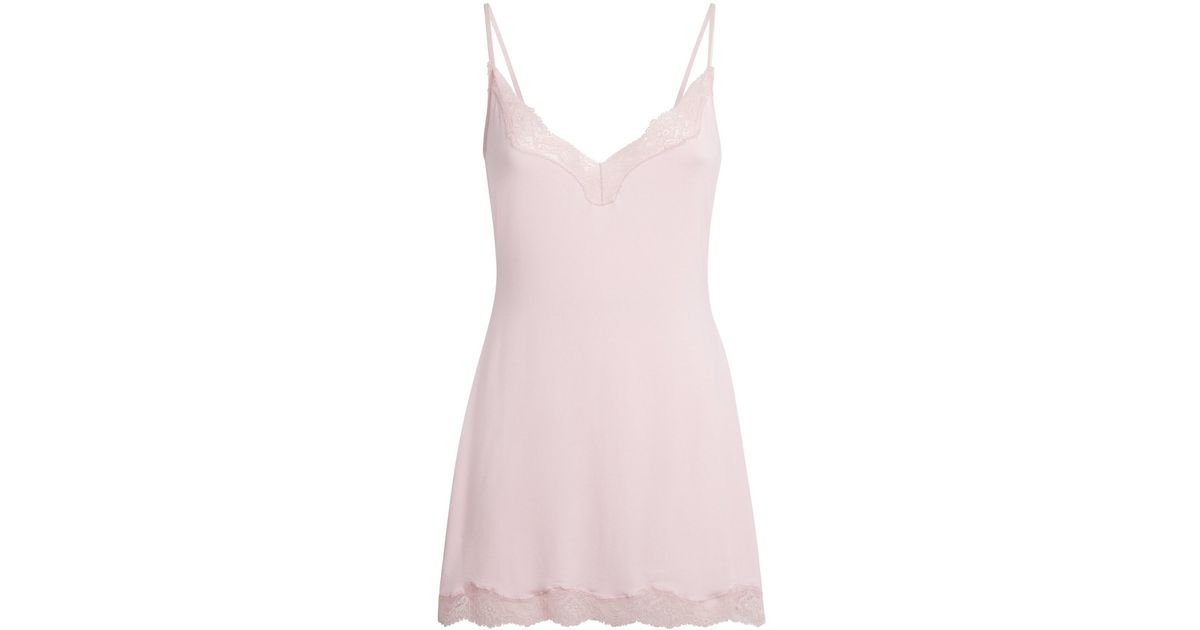 Skims Lace-Trim Mini Sleep Dress in Pink | Lyst UK
