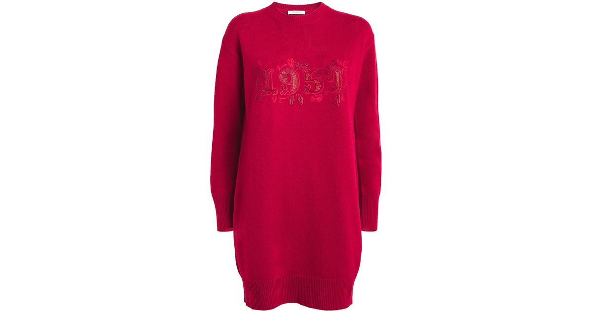 Max Mara Wool-Cashmere Embellished Mini Dress in Red | Lyst