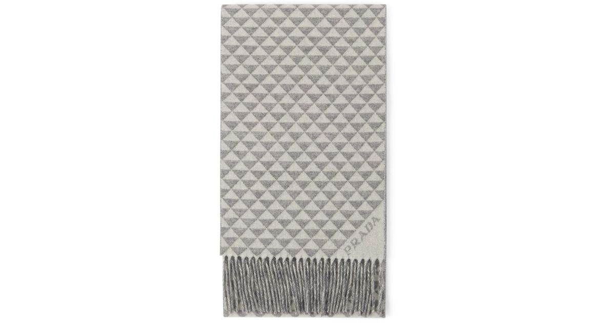 Prada Wool-Cashmere Triangle Print Scarf in Grey | Lyst UK