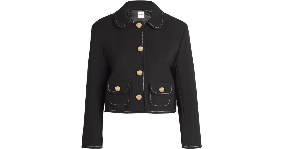 Sandro Twin-Pocket Cropped Jacket in Black | Lyst