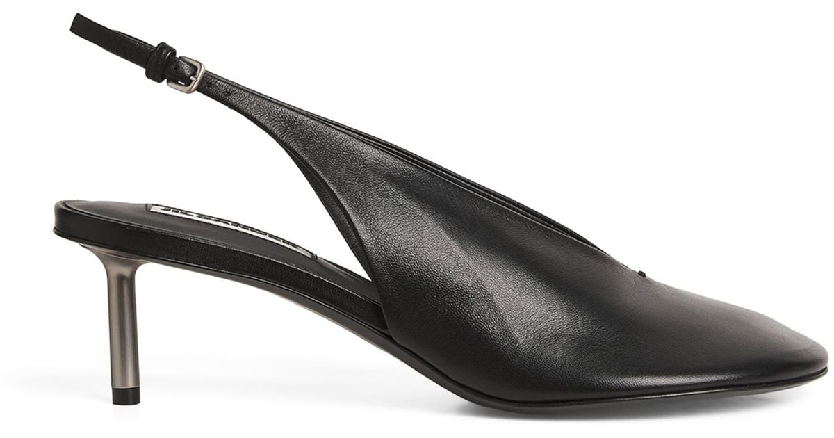 Jil Sander Round-Toe Slingback Heels in Brown | Lyst
