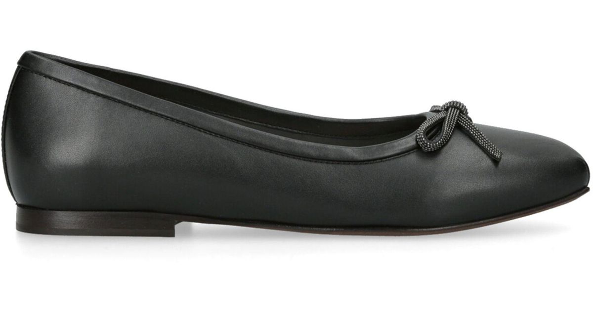 Brunello Cucinelli Suede Square Toe Ballet Flats in Black | Lyst