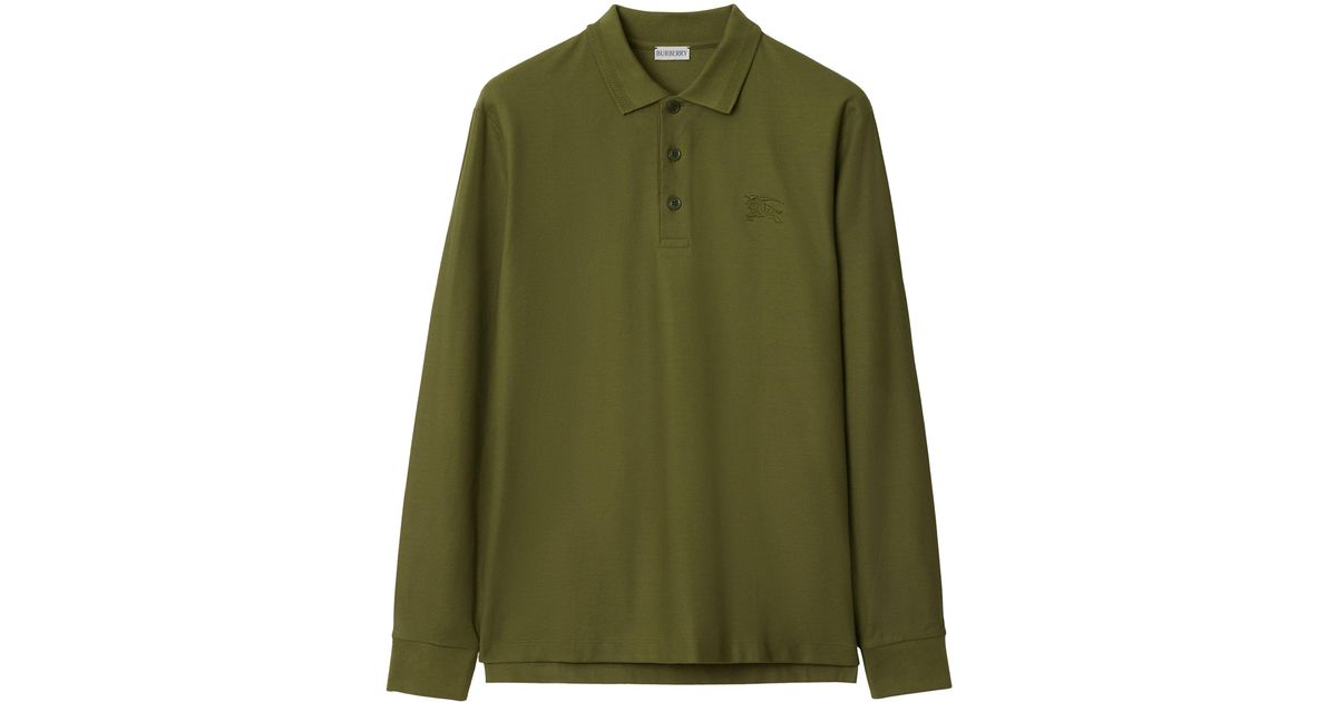 Burberry Cotton Ekd -Embroidered Long-Sleeve Polo Shirt in Green for ...