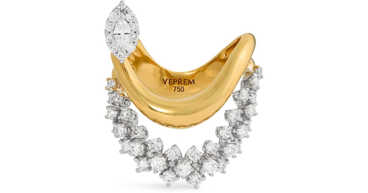 YEPREM Mixed And Diamond Swirl Ring in Metallic | Lyst