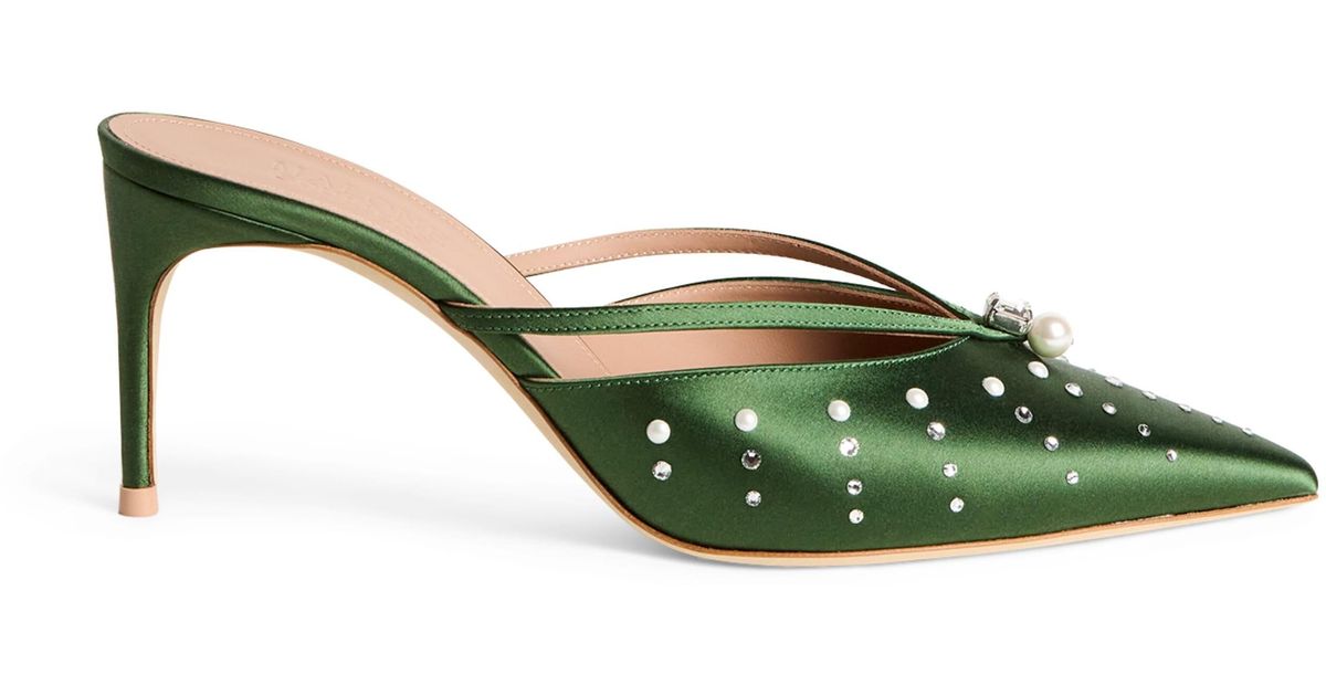 Malone Souliers Satin Embellished Marisa Mules in Green | Lyst UK