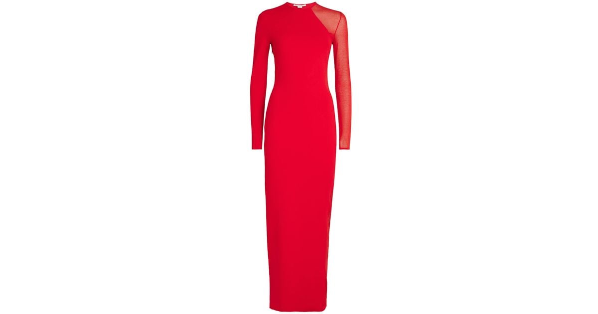 Stella McCartney Mesh-Panel Miracle Midi Dress in Red | Lyst