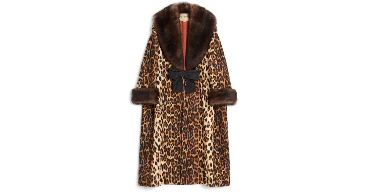 Valentino Wool Leopard Print Coat in Brown | Lyst UK