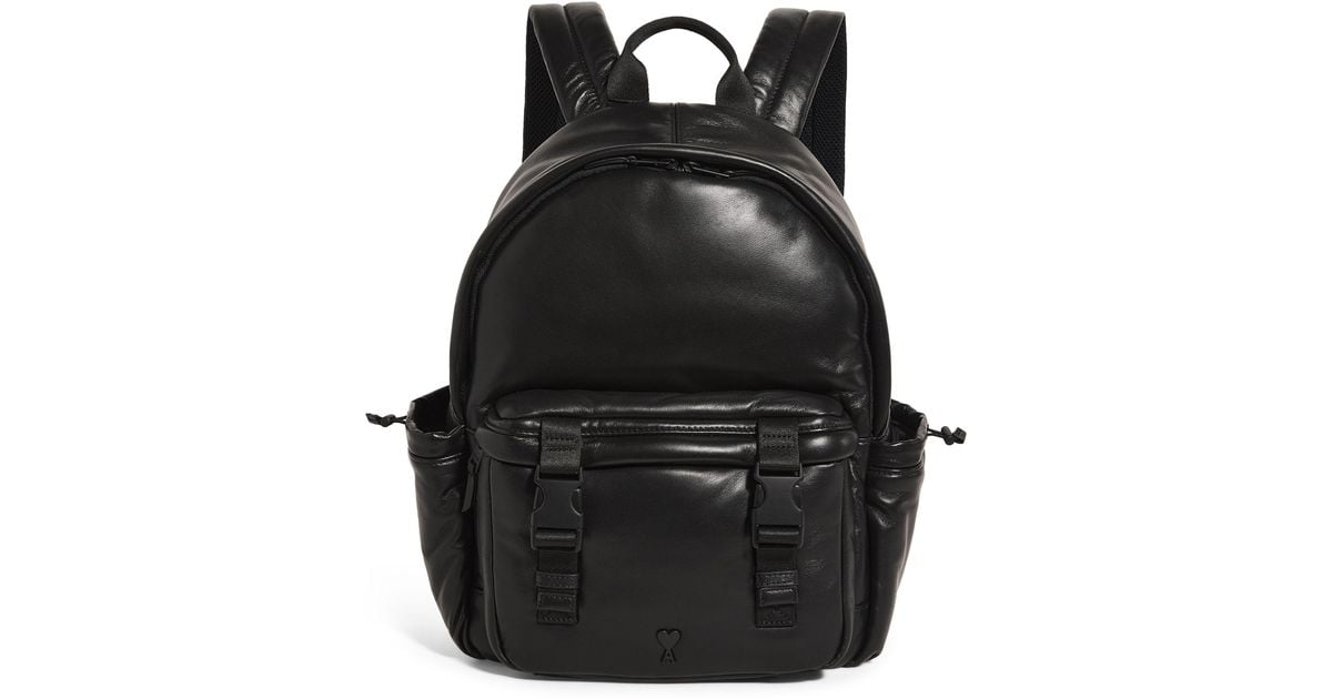 Ami Paris Leather Ami De Coeur Backpack in Black for Men | Lyst