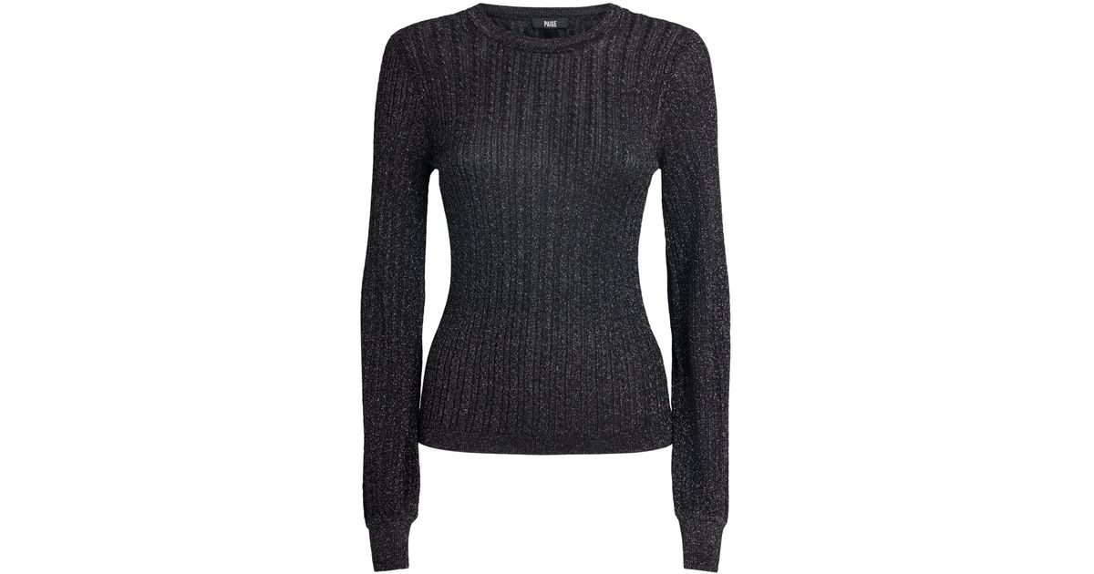 PAIGE Ribbed Sparkle Adela Sweater in Black | Lyst