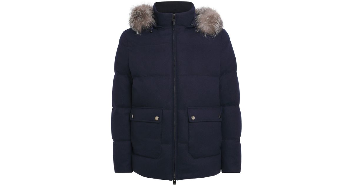 Canali Cashmere Down Puffer Jacket in Blue for Men | Lyst UK
