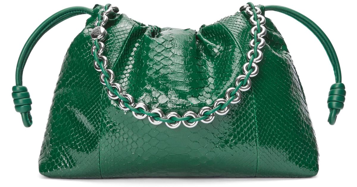 Loewe Large Patent Python Flamenco Purse in Green | Lyst