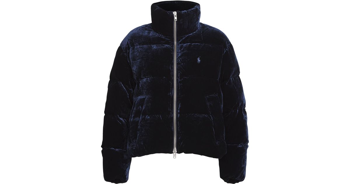 Polo Ralph Lauren Velvet Down Jacket in Blue | Lyst