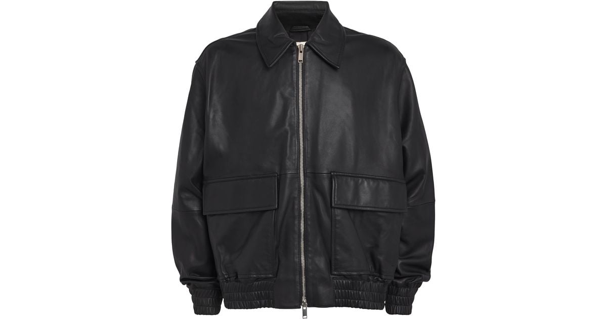 Studio Nicholson Leather Piston Bomber Jacket in Black for Men | Lyst