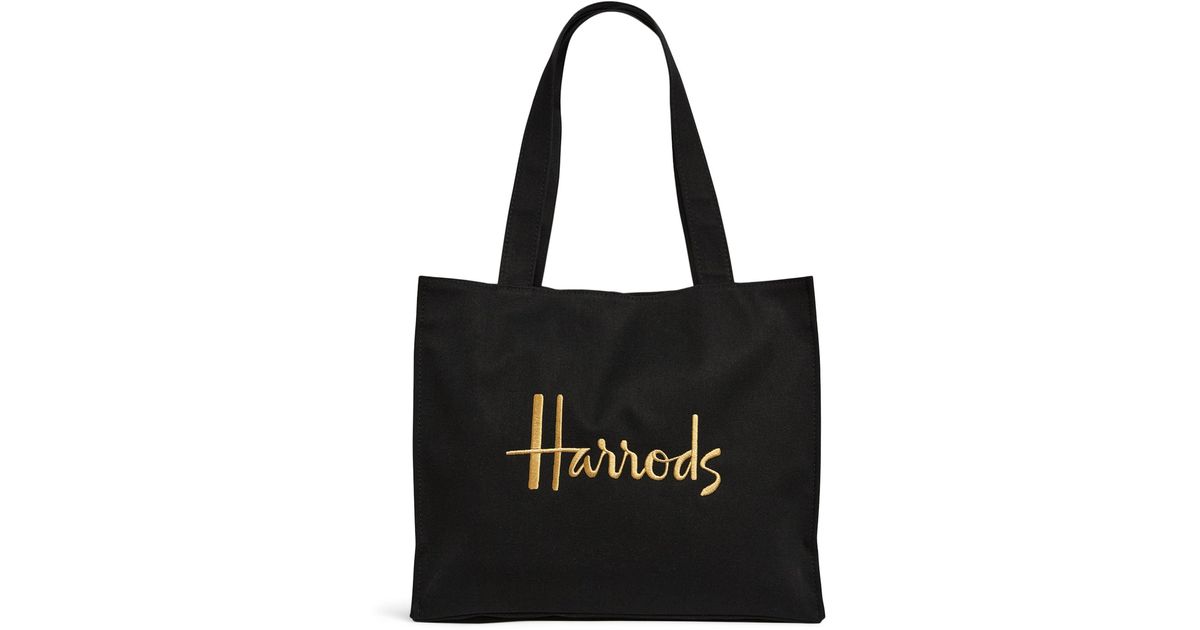 Harrods Medium Recycled Cotton Shoulder Shopper Bag in Black | Lyst UK