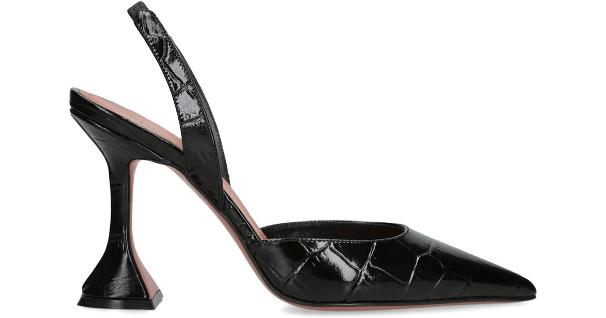 AMINA MUADDI Croc-Embossed Leather Holli Slingback Heels 95 in Black | Lyst