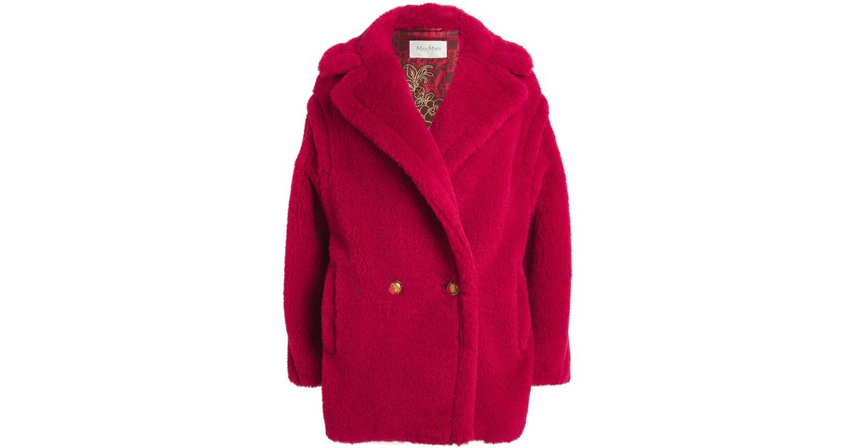 Max Mara Short Teddy Bear Icon Coat in Red | Lyst