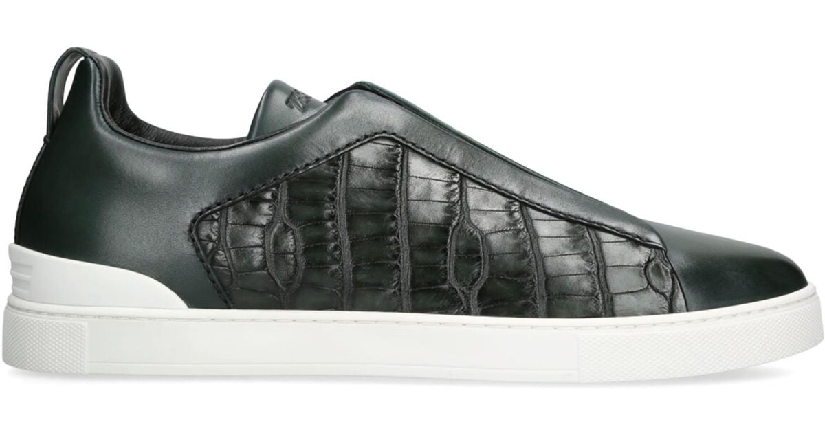 ZEGNA Crocodile Leather Triple Stitch Sneakers in Green for Men | Lyst