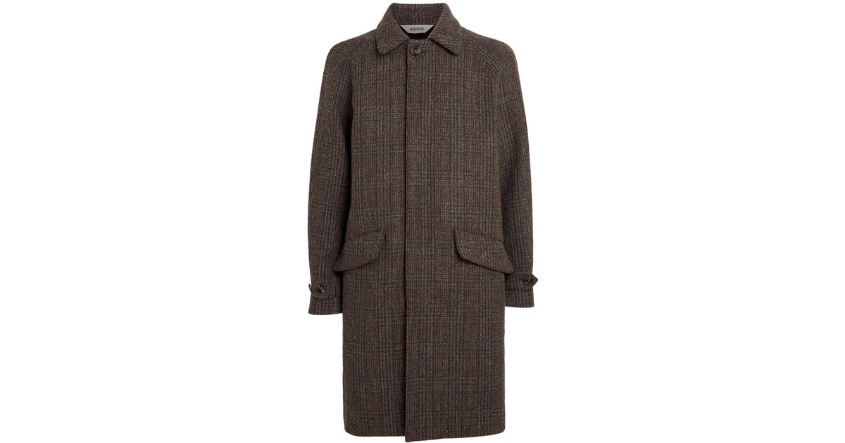 Aspesi Wool Check Coat in Brown for Men | Lyst UK