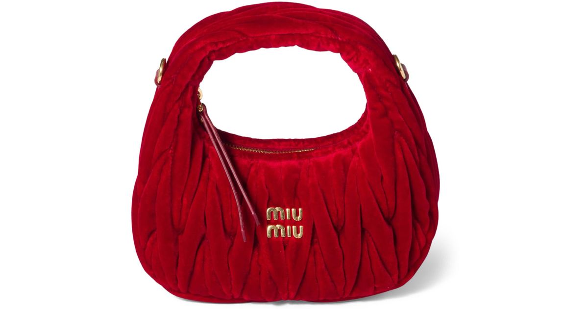 Miu Miu Mini Velvet Wander Top-Handle Bag in Red | Lyst UK