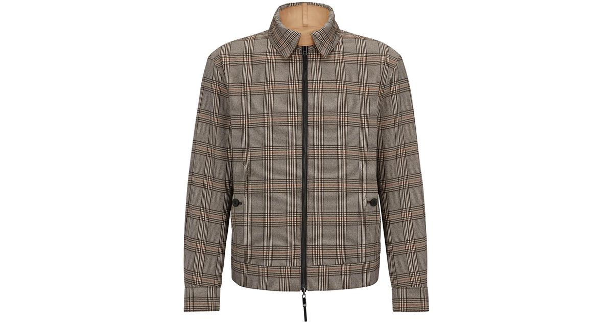 BOSS Reversible Water-Repellent Check Jacket in Brown for Men | Lyst UK