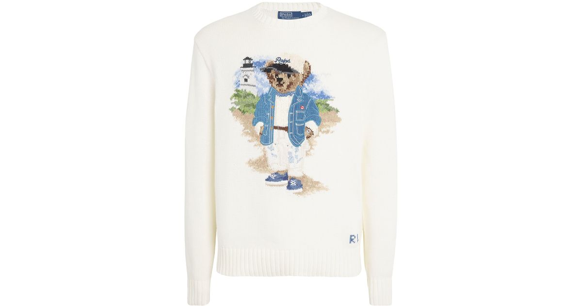 Polo Ralph Lauren Cotton Coastal Polo Bear Sweater in White for Men | Lyst