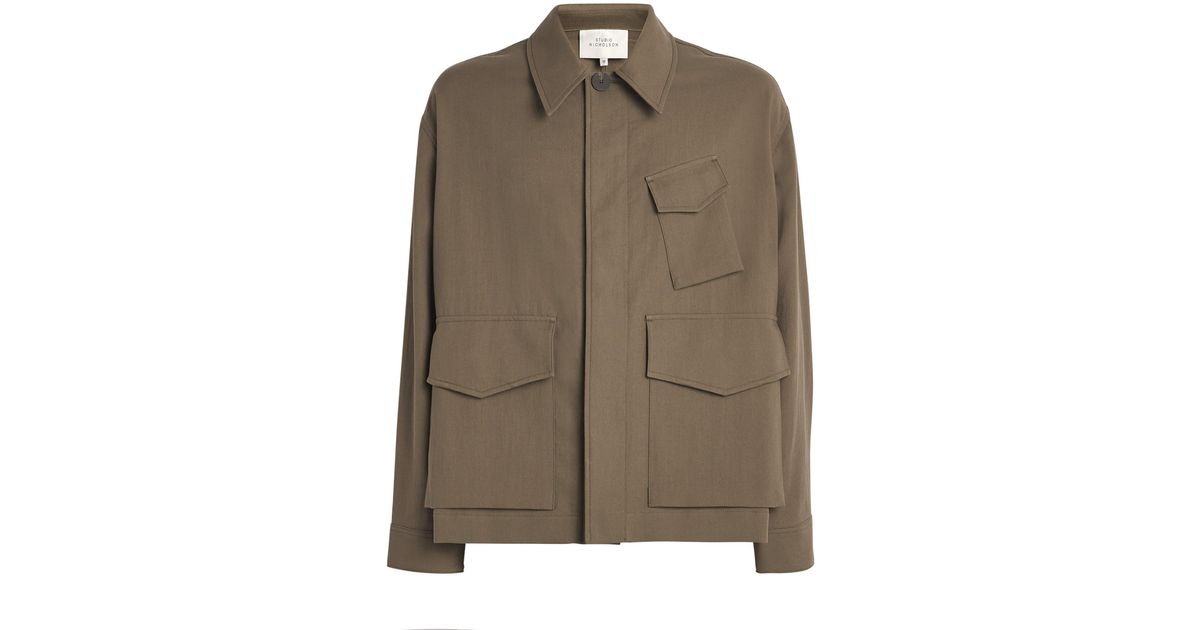 Studio Nicholson Cotton-Blend Work Jacket in Brown for Men | Lyst