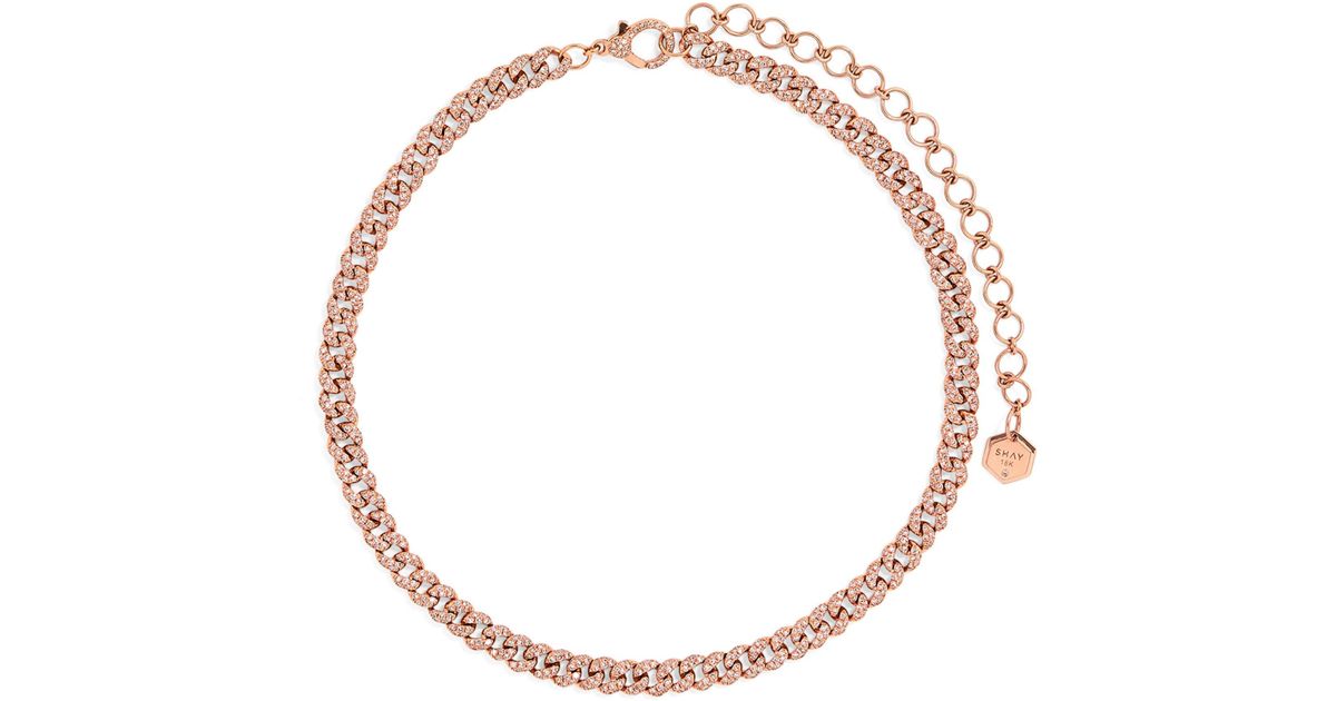 SHAY Mini Rose And Diamond Pavé Link Necklace in Metallic | Lyst