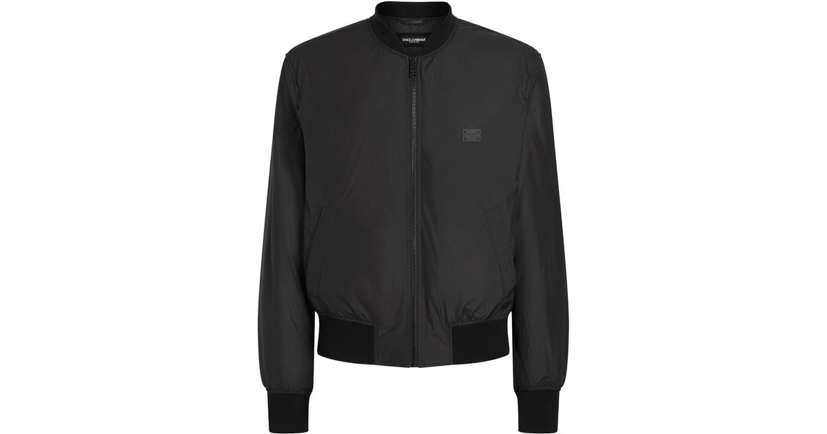 Dolce & Gabbana Padded Logo Tag Bomber Jacket in Black for Men | Lyst UK