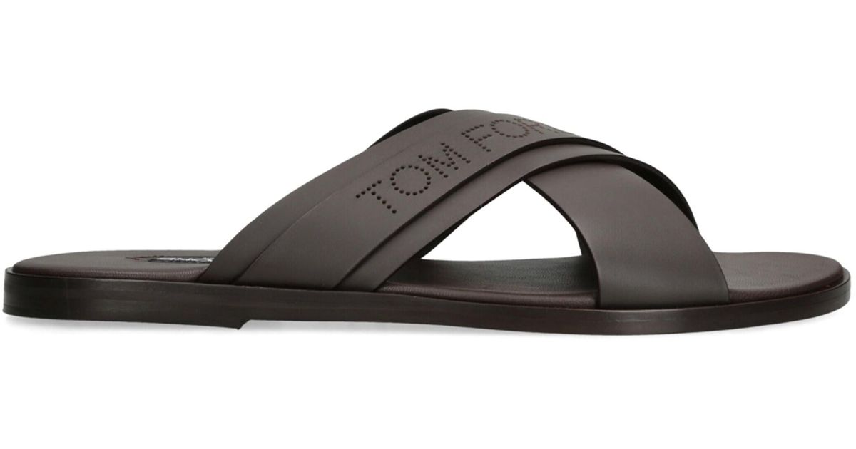 Tom Ford Leather Preston Slides in Brown for Men | Lyst UK