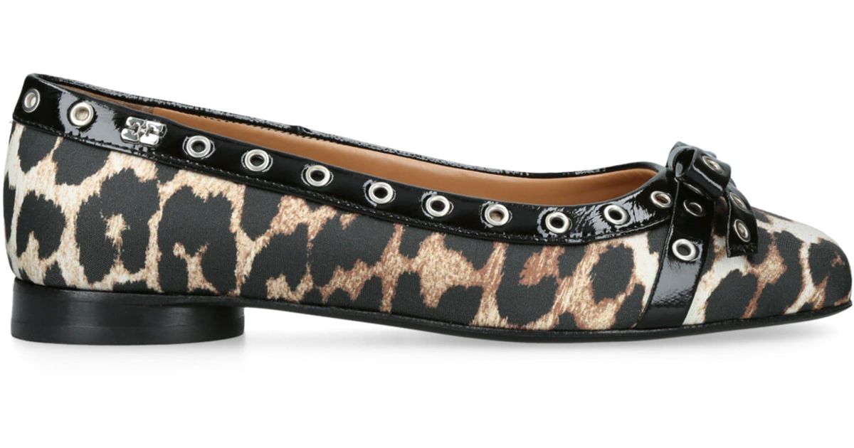 Ganni Leopard Print Eyelet Ballet Flats in Black | Lyst