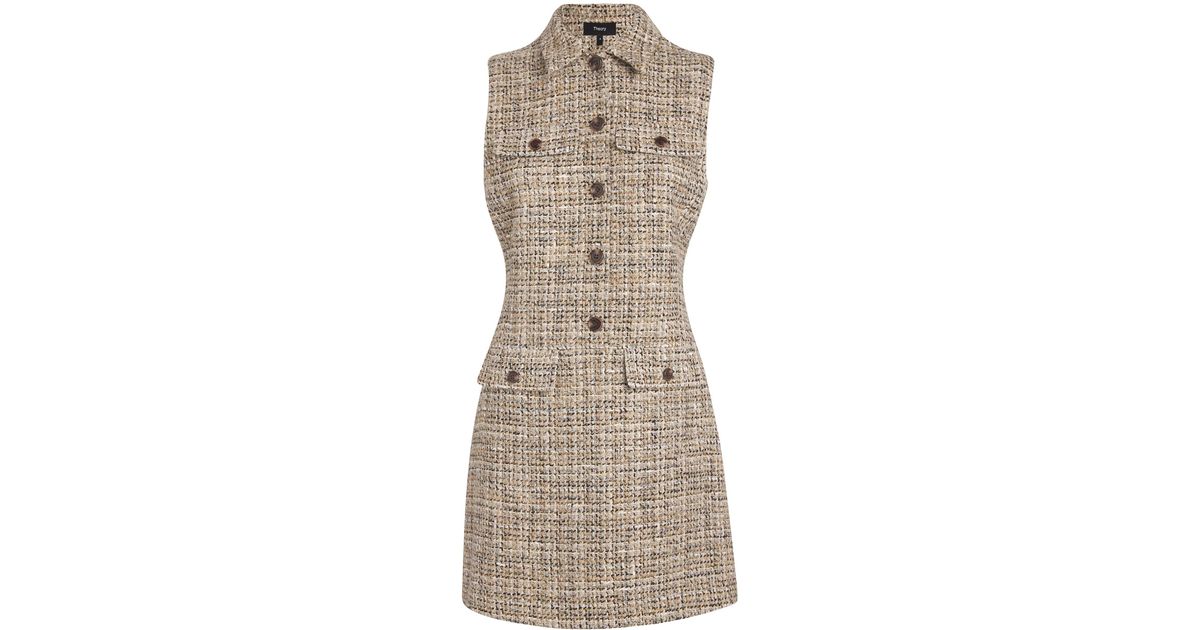 Theory Tweed Mini Dress in Natural | Lyst