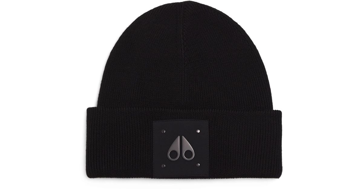 Moose Knuckles Wool Logo Beanie in Black for Men | Lyst