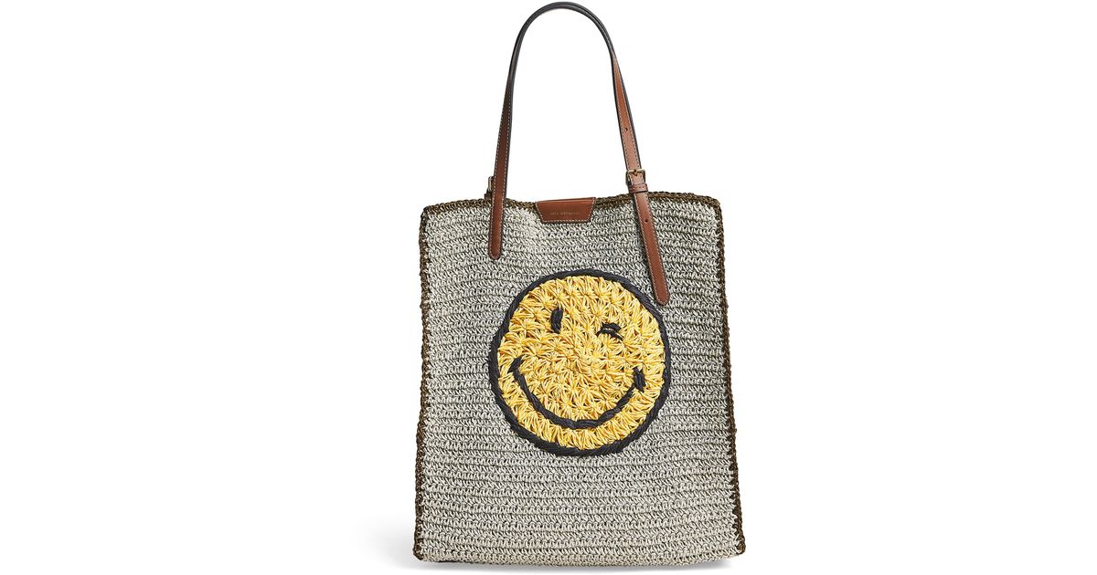 Anya Hindmarch Raffia Wink Face Tote Bag in Natural | Lyst